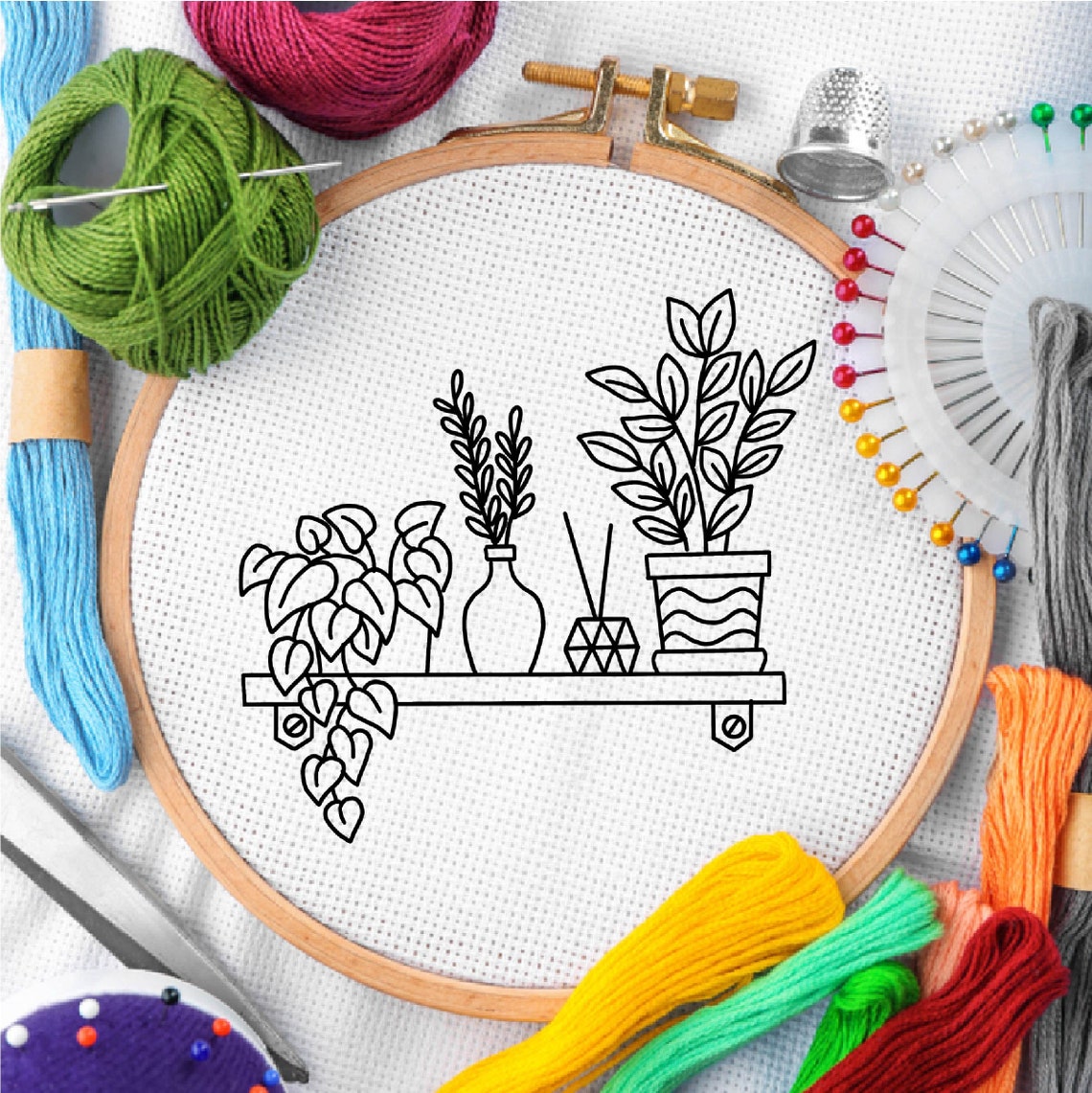 House Plants Embroidery Pattern Modern Embroidery Botanical Embroidery ...