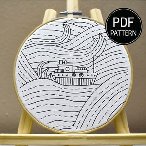 Ship Embroidery Wave Embroidery Pattern Sea Embroidery PDF Instant ...