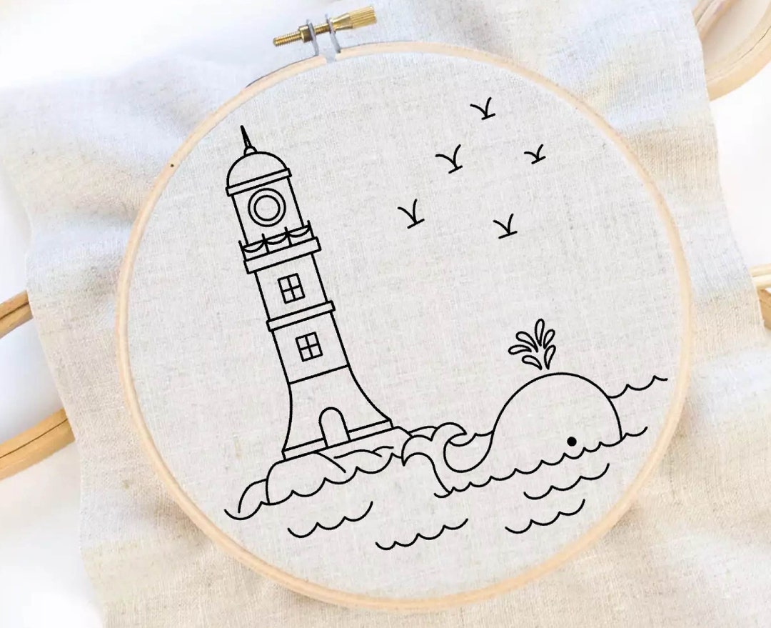 Whale and Lighthouse Embroidery Pattern Whale Pattern Lighthouse Hand ...