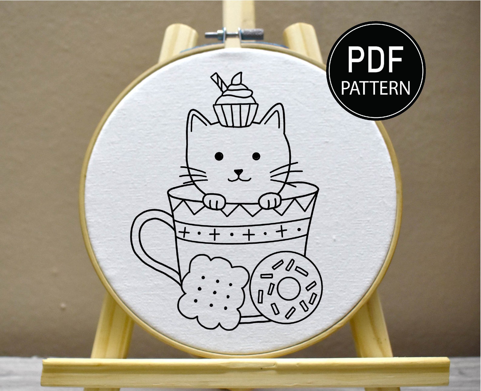 Cute Cat Embroidery Pattern Food Embroidery Cat Cup Embroidery - Etsy