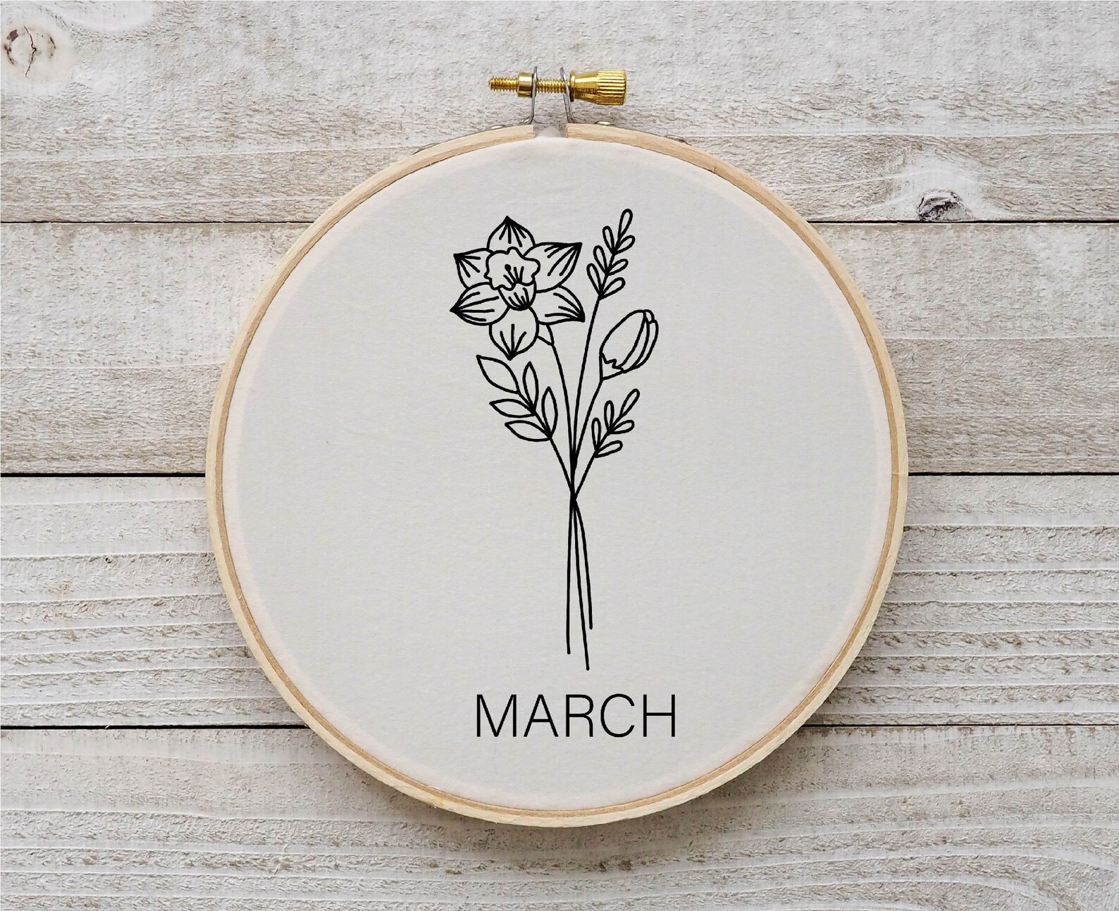 Birth Month Flower Embroidery Pattern March Flower Embroidery Daffodil ...