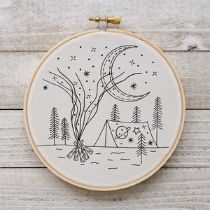 Camping Embroidery Pattern Galaxy Embroidery Camping Night Pattern Moon ...