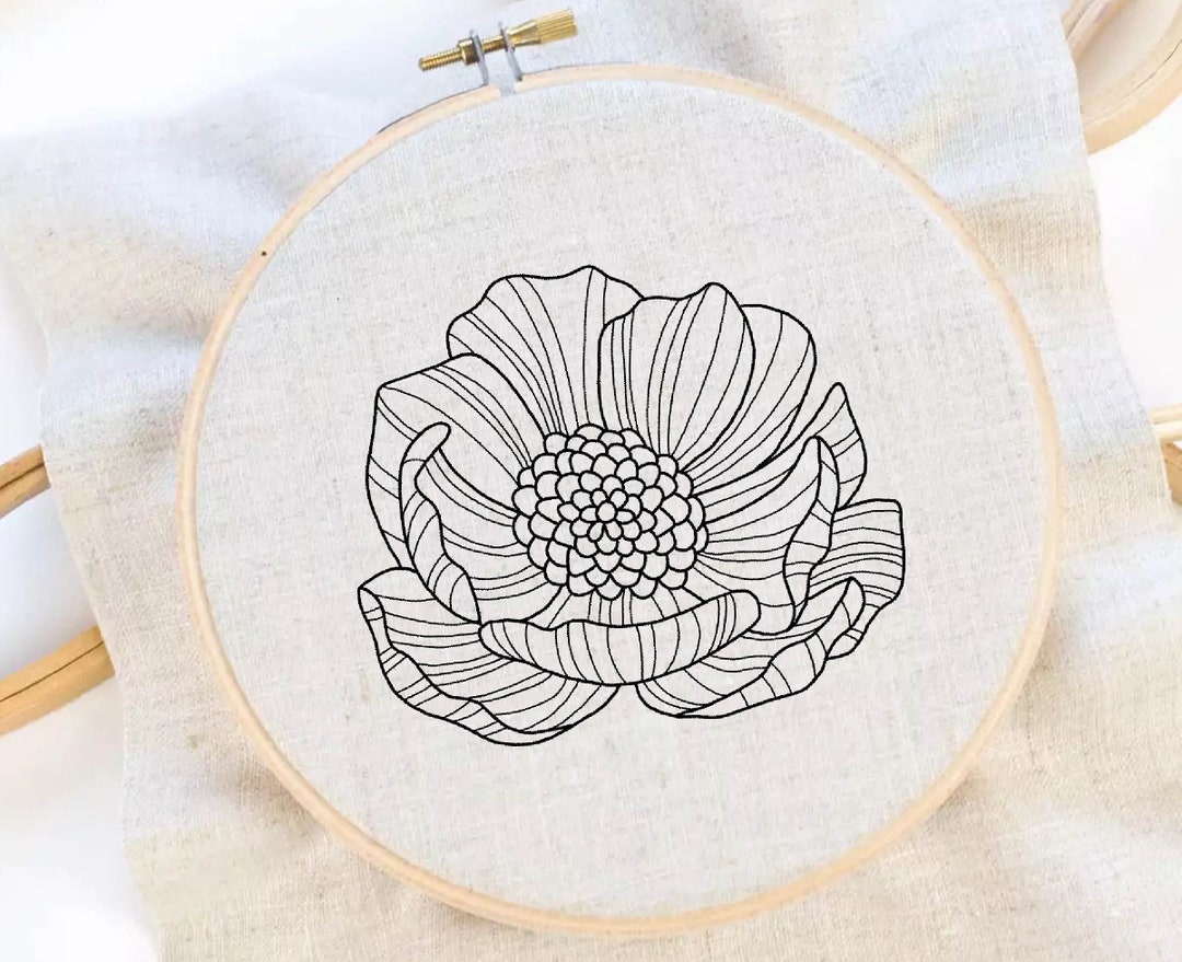 Flower Peony Embroidery Pattern Floral Line Art Embroidery Pattern ...