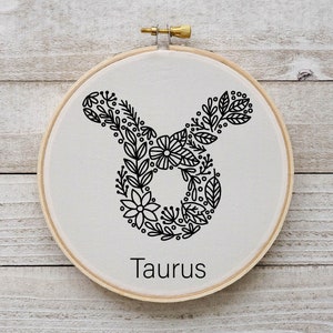 Taurus Embroidery Pattern Zodiac Embroidery Flower Zodiac Hand ...