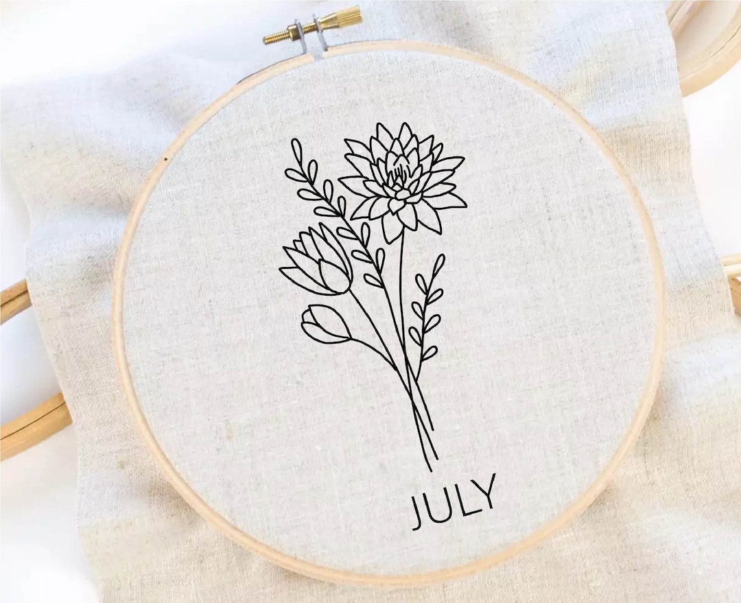 Birth Month Flower Embroidery Pattern July Flower Embroidery Water Lily ...