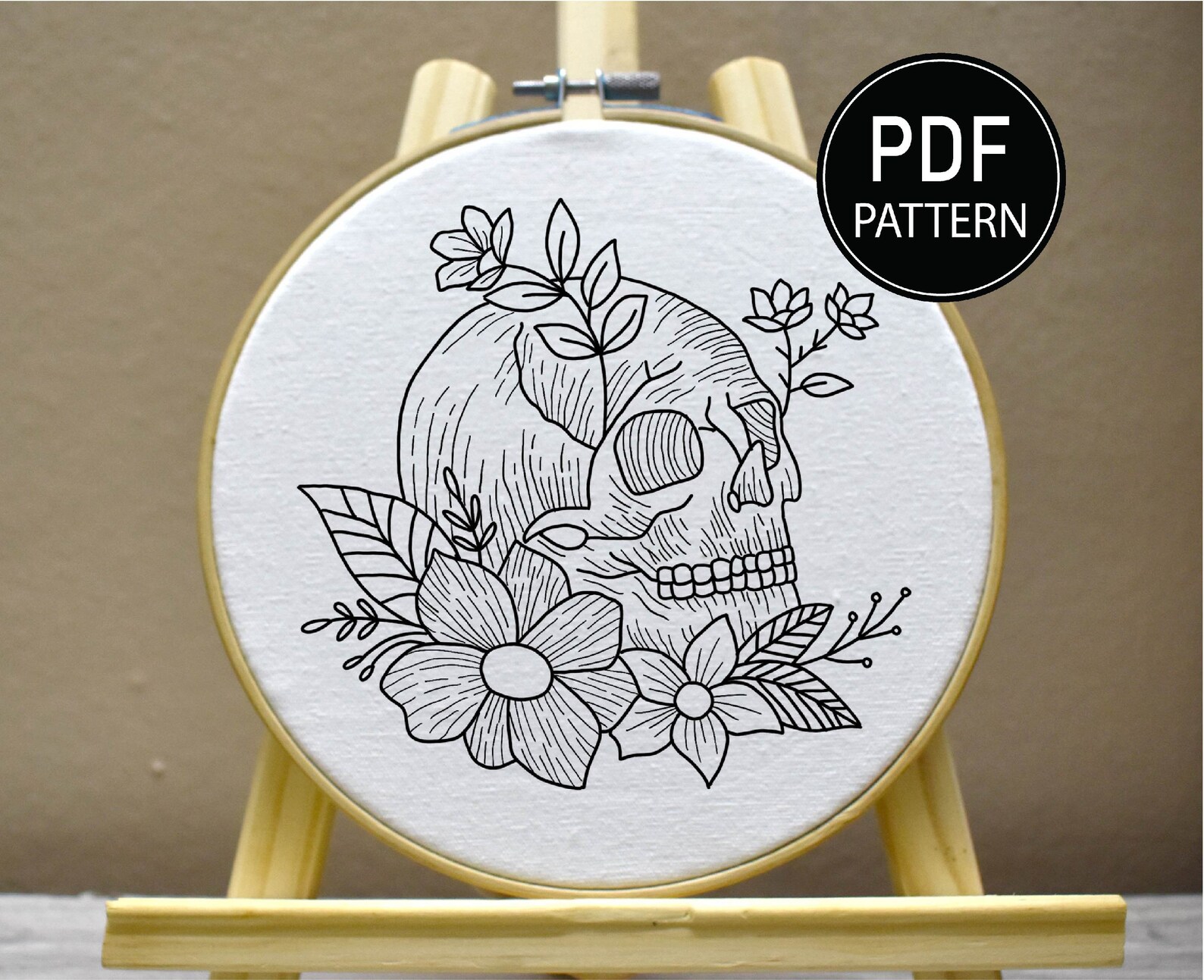 Skull and Flower Embroidery Pattern Skull Flower Embroidery - Etsy