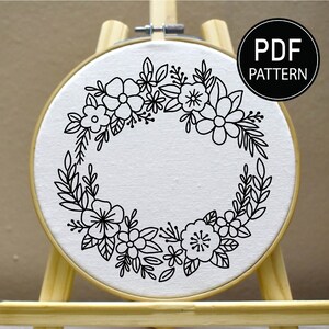Flower Wreath Embroidery Pattern Flower Pattern Hand Embroidery Pattern ...