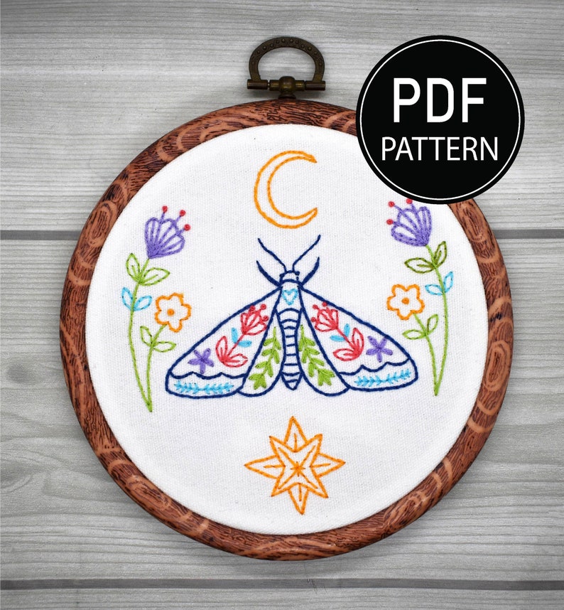 Flower Moth Embroidery Pattern Moth Design Embroidery Pattern - Etsy