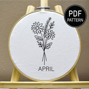 Birth Month Flower Embroidery Pattern April Flower Embroidery Daisy ...
