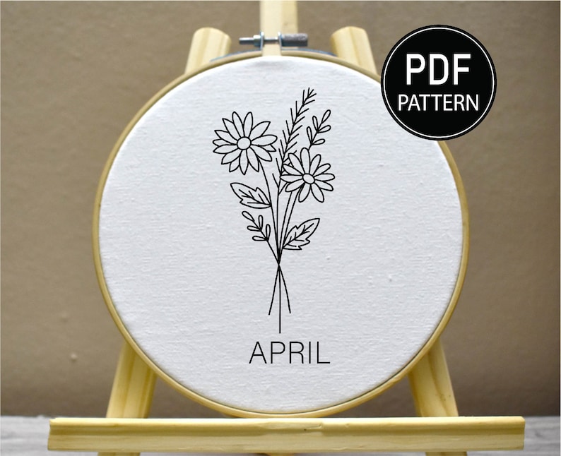 Birth Month Flower Embroidery Pattern April Flower Embroidery - Etsy
