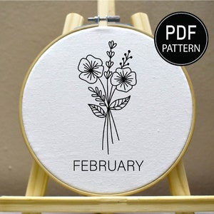 Birth Month Flower Embroidery Pattern February Flower Embroidery Violet ...