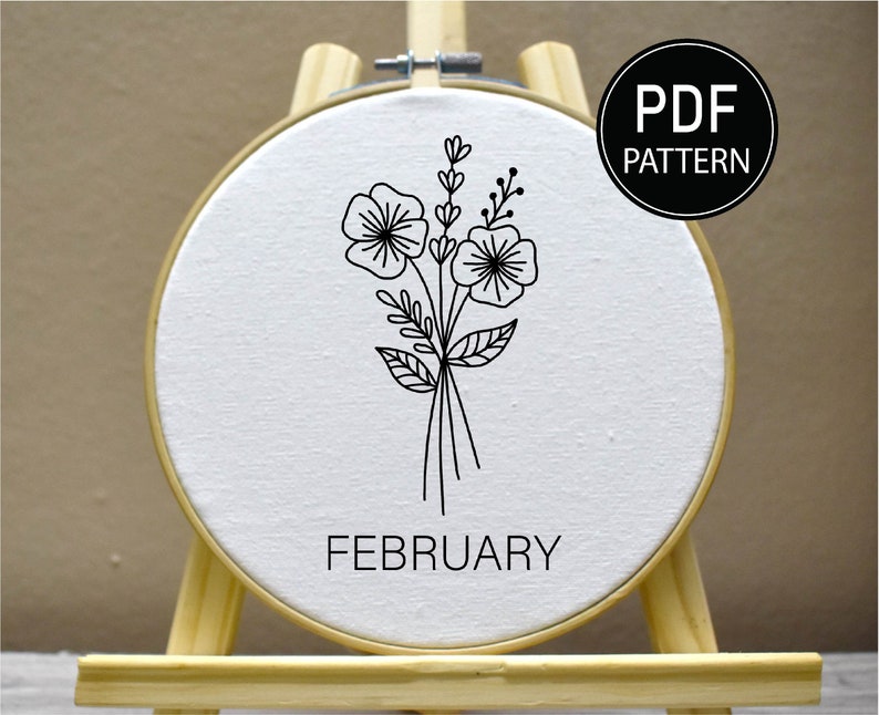 Birth Month Flower Embroidery Pattern February Flower - Etsy
