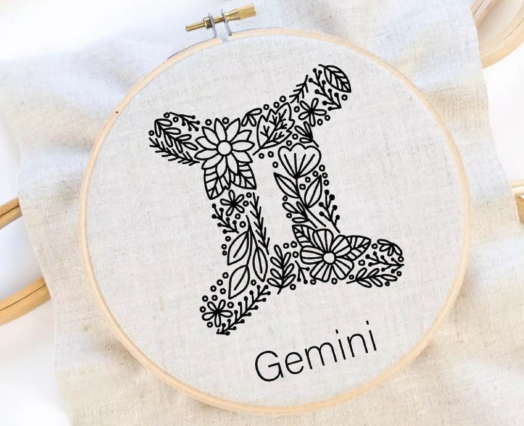 Gemini Embroidery Pattern Zodiac Embroidery Flower Zodiac Hand ...