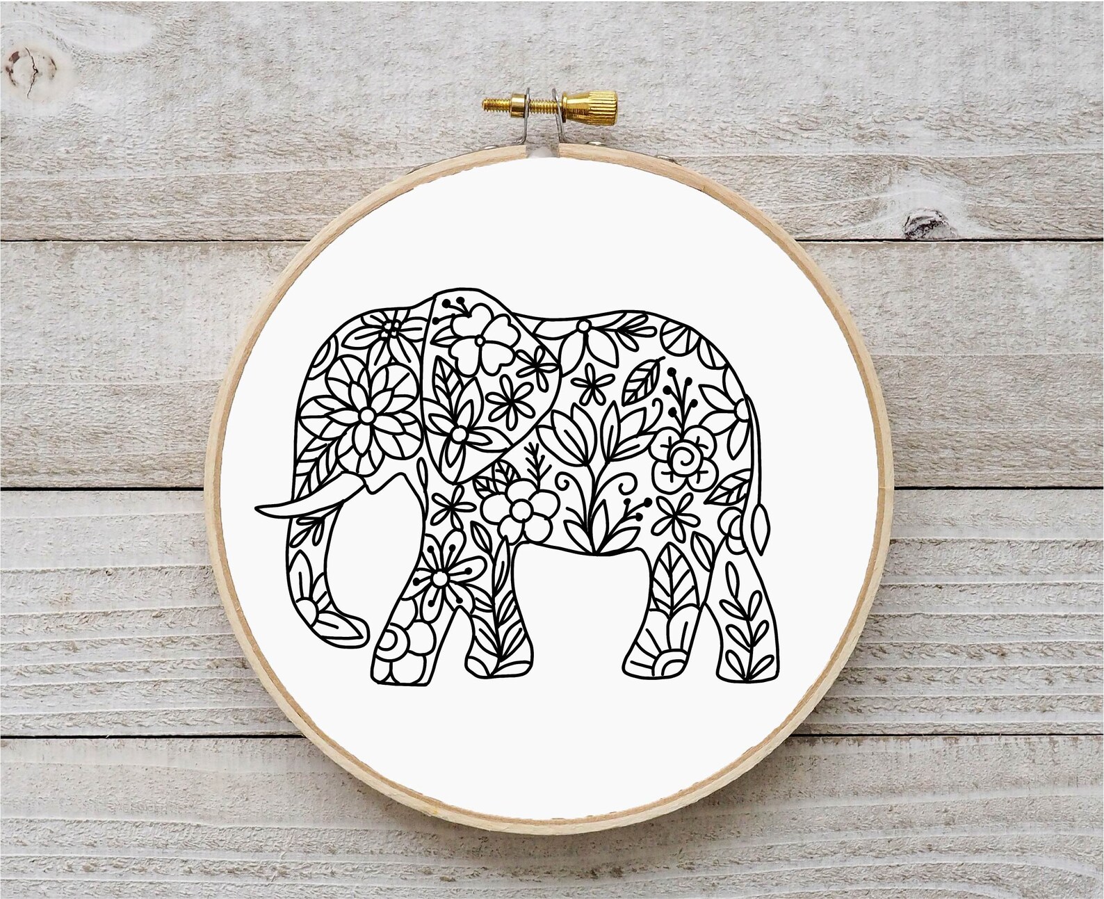 Elephant Art Embroidery Flower Embroidery Animal Art - Etsy