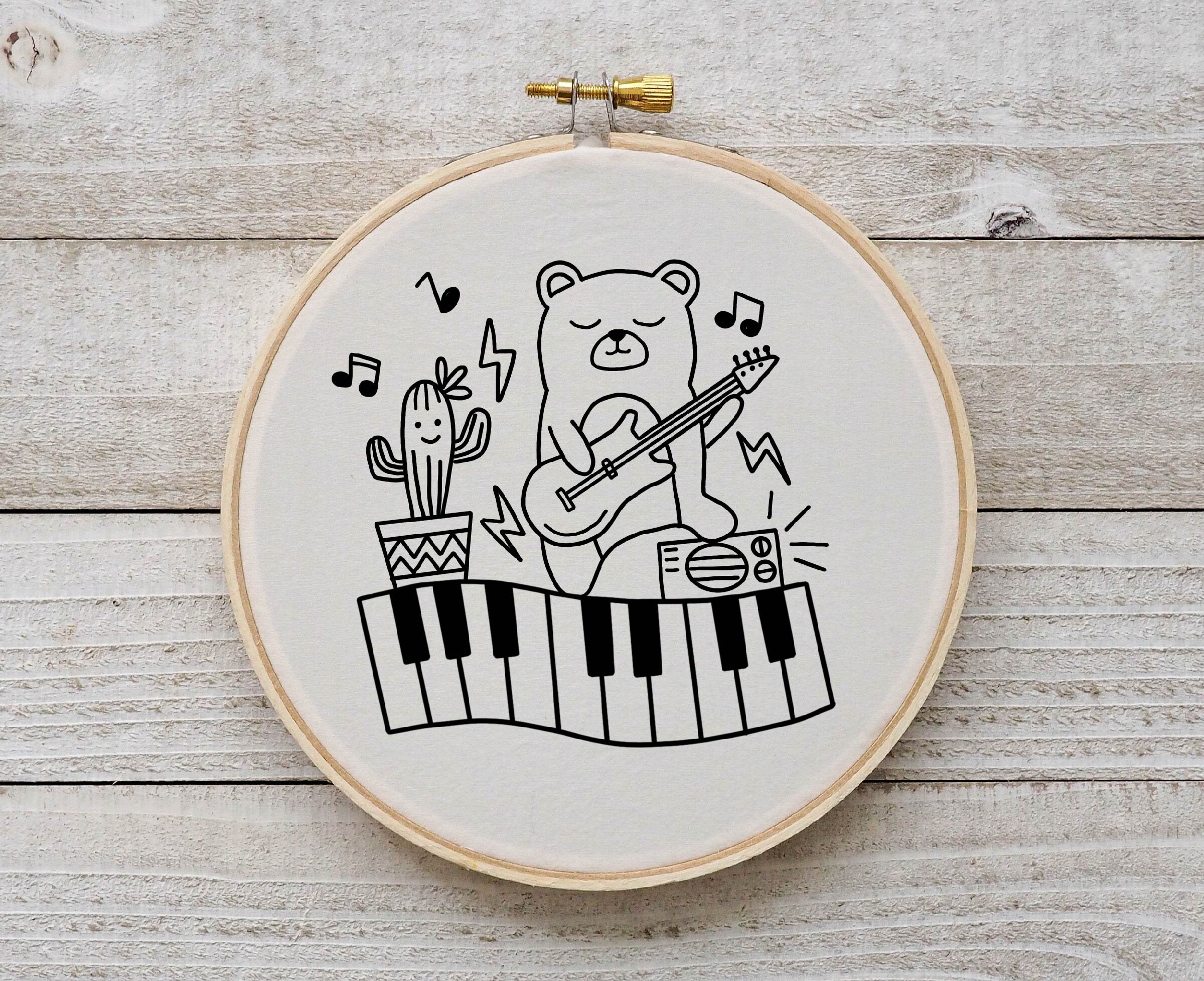 Cute Bear Embroidery Pattern Piano Embroidery Music Bear - Etsy