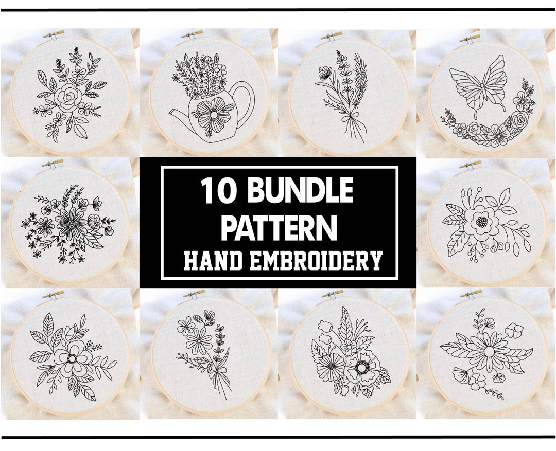 Bundle Set of Hand Embroidery Pattern Design - Embroidery Set - Flower ...