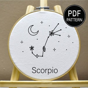 Scorpio Embroidery Pattern Zodiac Embroidery Flower Zodiac Sign Hand ...