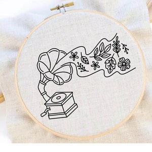 Phonograph Embroidery Pattern Gramophone Flower Embroidery Record ...