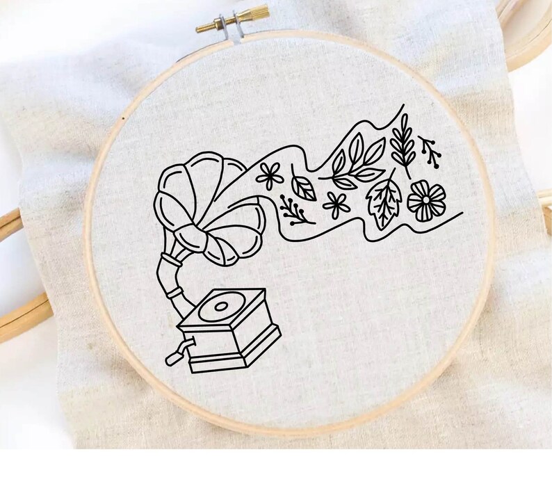 Phonograph Embroidery Pattern Gramophone Flower Embroidery - Etsy