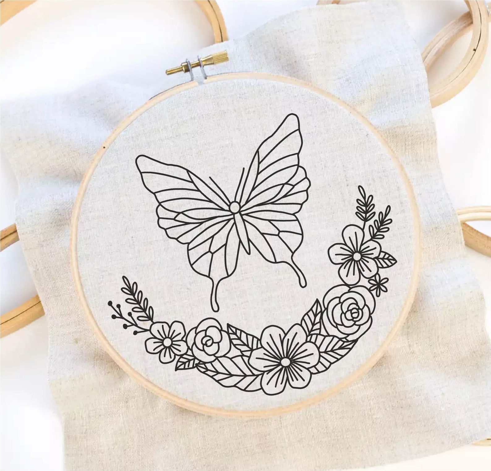 Butterfly Floral Embroidery Pattern Butterfly Pattern Flower - Etsy
