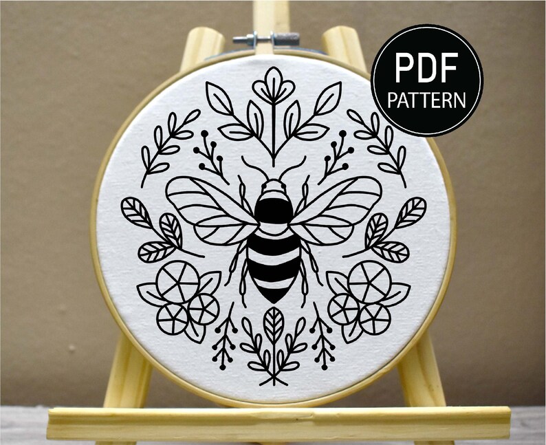 Bee Embroidery Pattern Flower Bee Embroidery Pattern Bee Folk Art ...