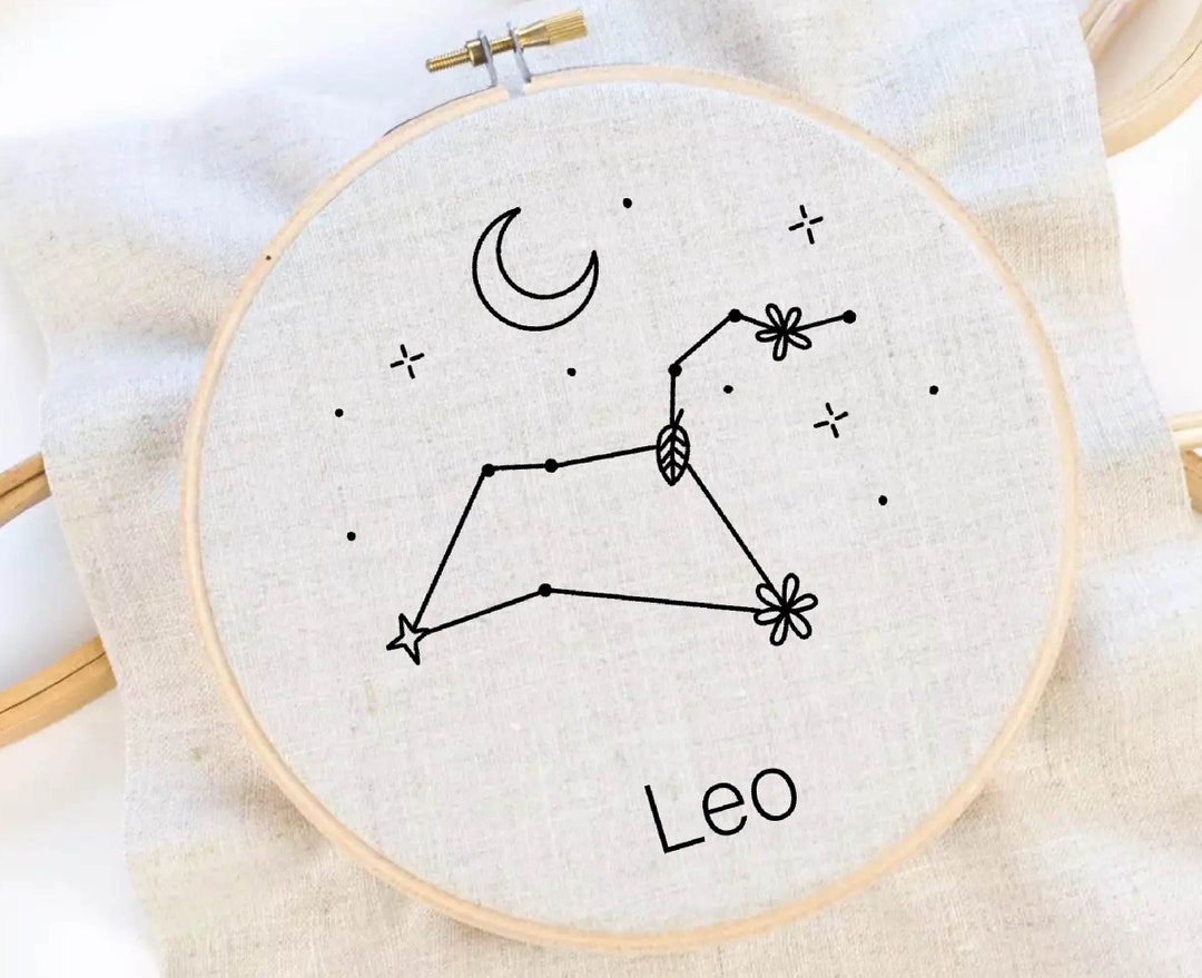 Leo Embroidery Pattern Zodiac Embroidery Flower Zodiac Sign Hand ...