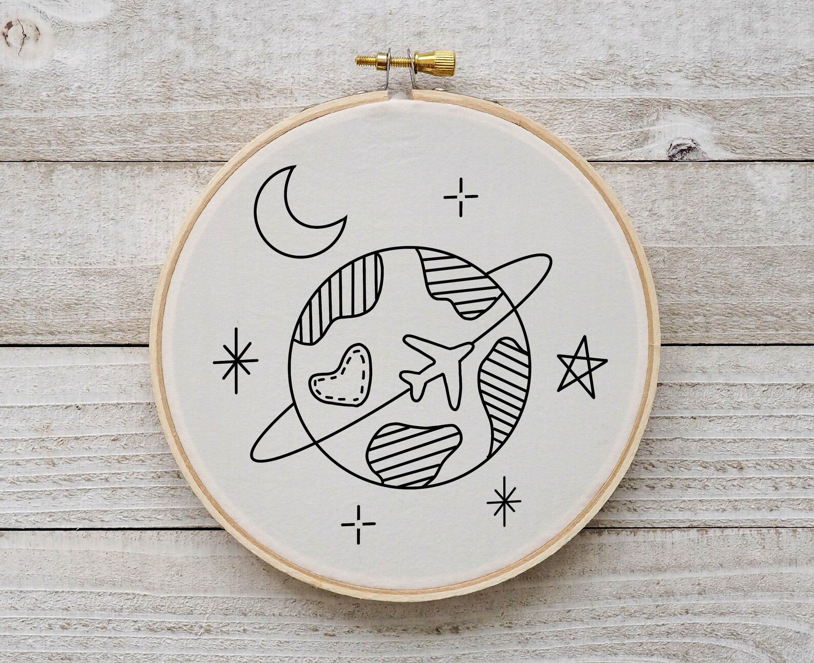 Planet Embroidery Pattern Earth Embroidery Pattern Plane Hand - Etsy