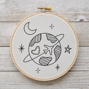 Planet Embroidery Pattern Earth Embroidery Pattern Plane Hand ...