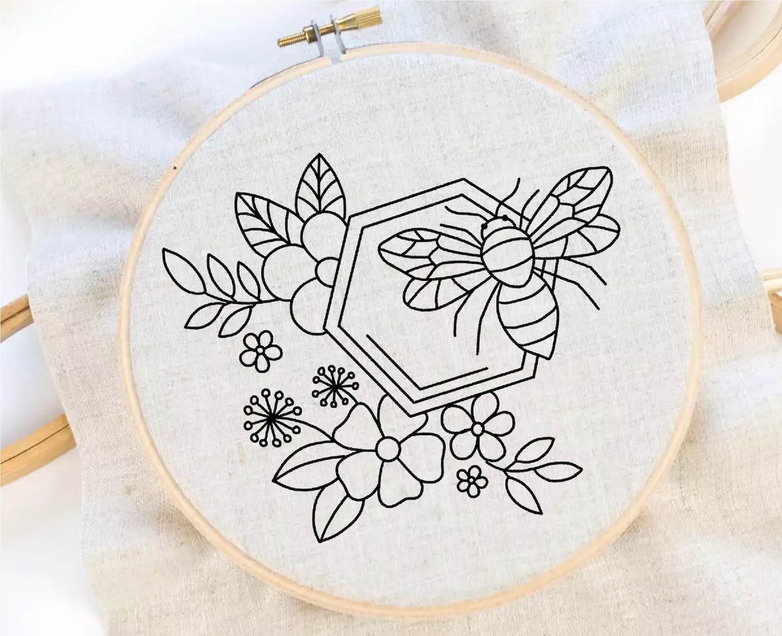 Bee and Flower Embroidery Pattern Bee Hive Embroidery Pattern - Etsy