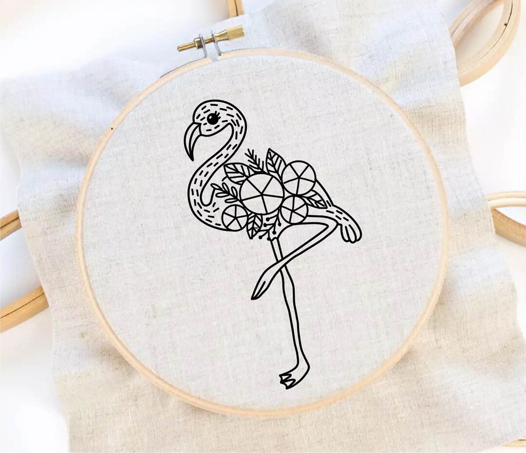 Flamingo Flower Embroidery Pattern Summer Embroidery Bird Hand ...