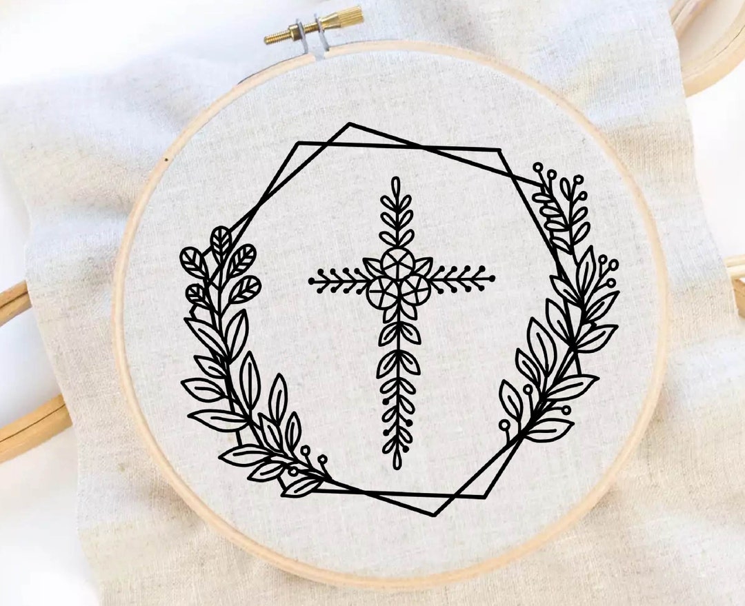 Flower Cross Embroidery Pattern Christian Embroidery Pattern Cross Hoop ...