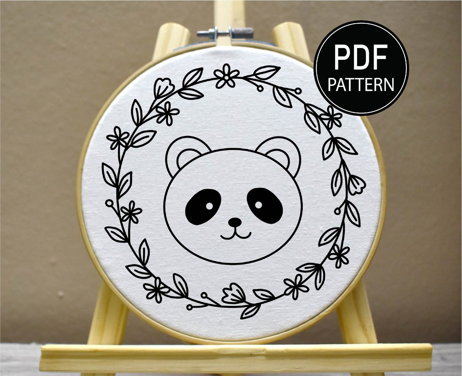 Panda Embroidery Pattern Panda Wreath Embroidery Pattern - Etsy