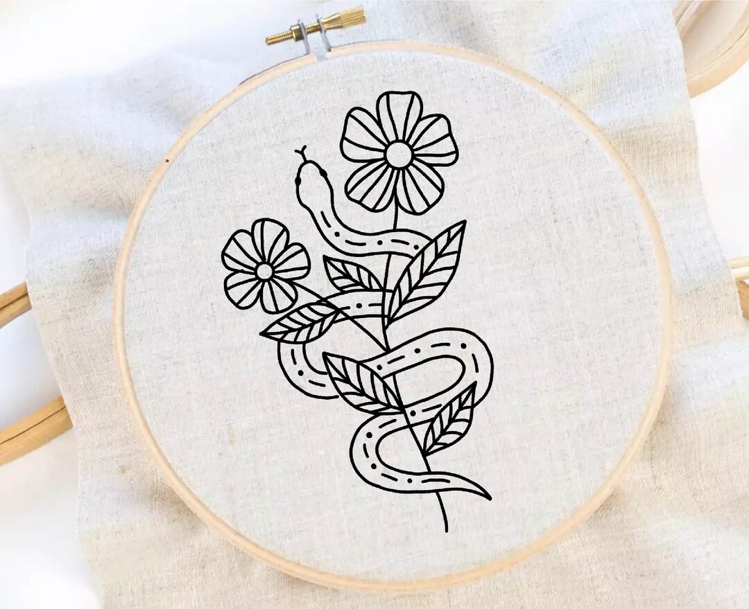 Snake Embroidery Pattern Flower Snake Embroidery Whimsical Pattern ...