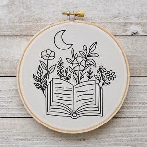 Book Flower Embroidery Pattern Book Lover Embroidery Reading Embroidery ...