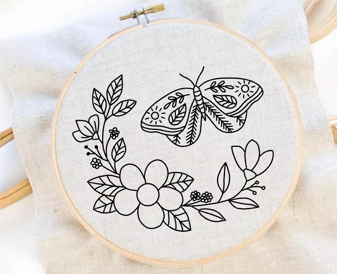 Flower Moth Embroidery Pattern Moth Embroidery Pattern Insect - Etsy