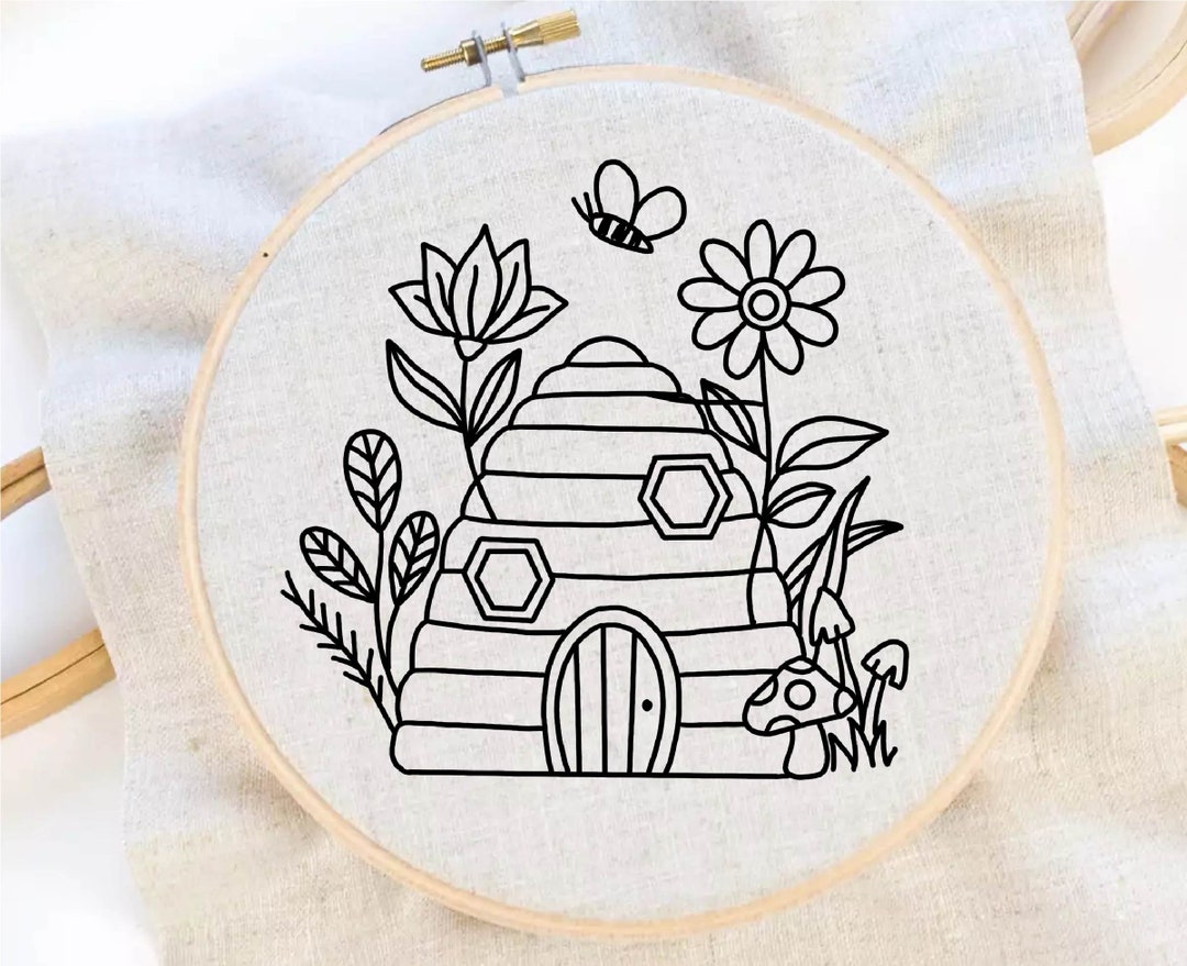 Bee Hive Embroidery Pattern Bee Flower Embroidery Pattern Insect Hand ...