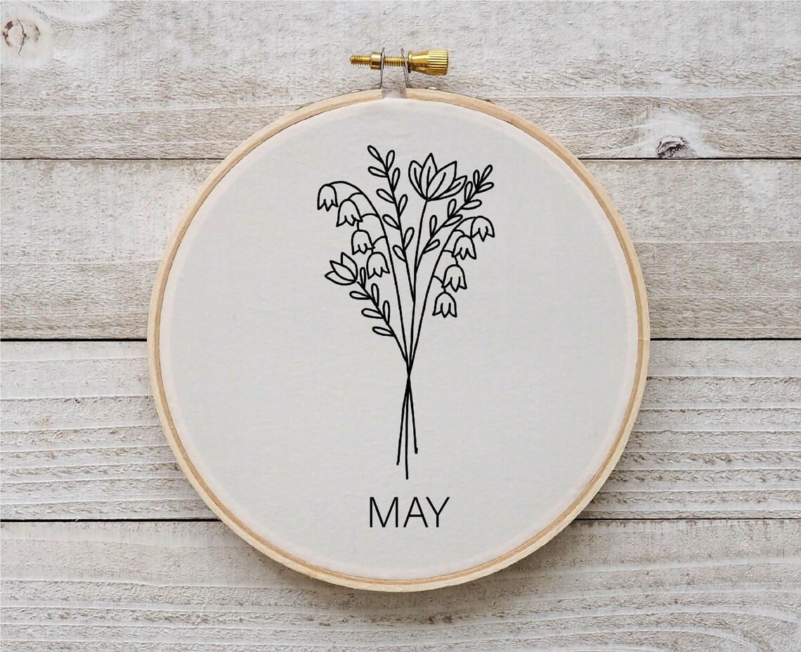 Birth Month Flower Embroidery Pattern May Flower Embroidery Lily of the ...