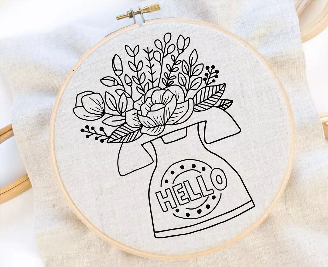 Vintage Telephone Embroidery Pattern Words Embroidery Pattern Old Retro ...