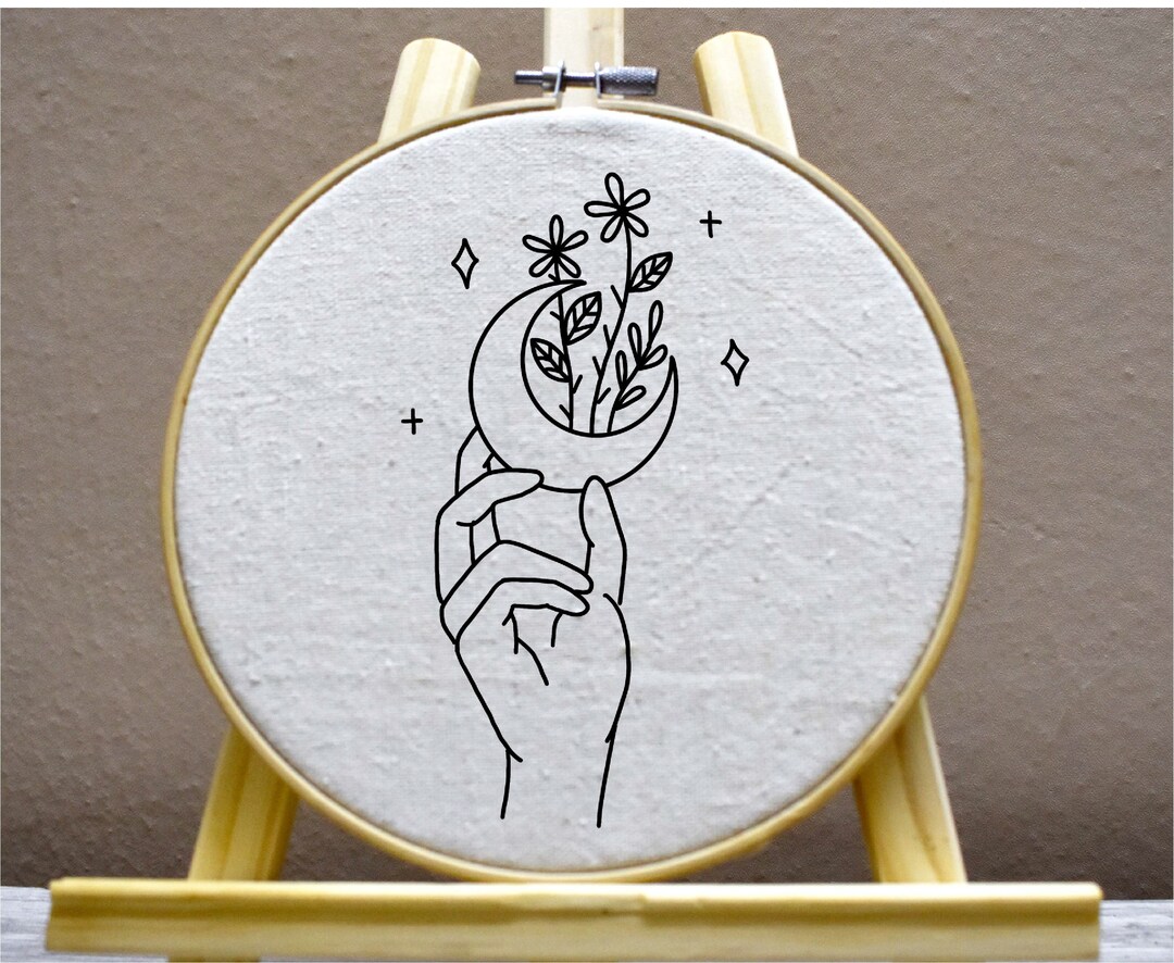 Moon Flower Embroidery Pattern Celestial Moon Embroidery Celestial ...