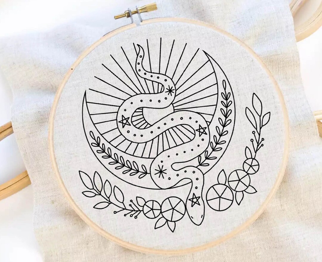 Snake and Roses Embroidery Pattern Snake Embroidery Pattern Snake Moon ...