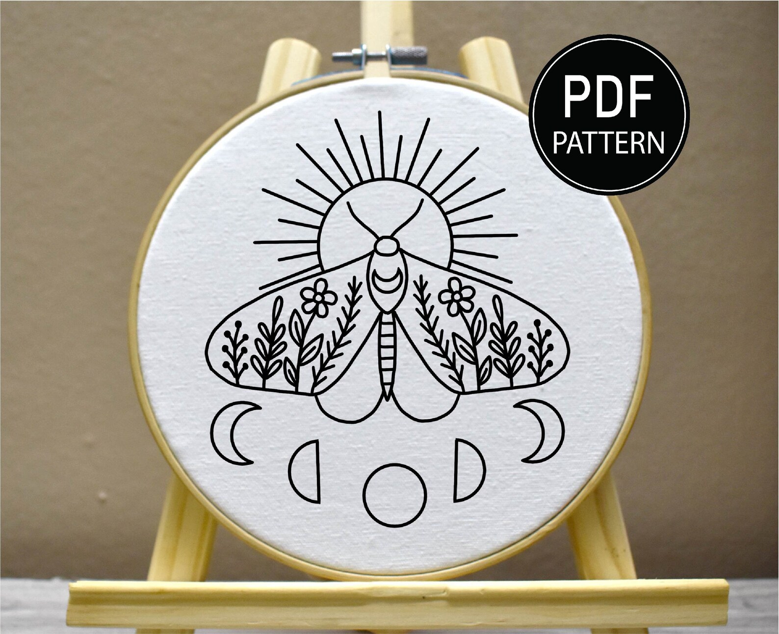 Flower Moth Embroidery Pattern Moon Moth Embroidery Pattern - Etsy