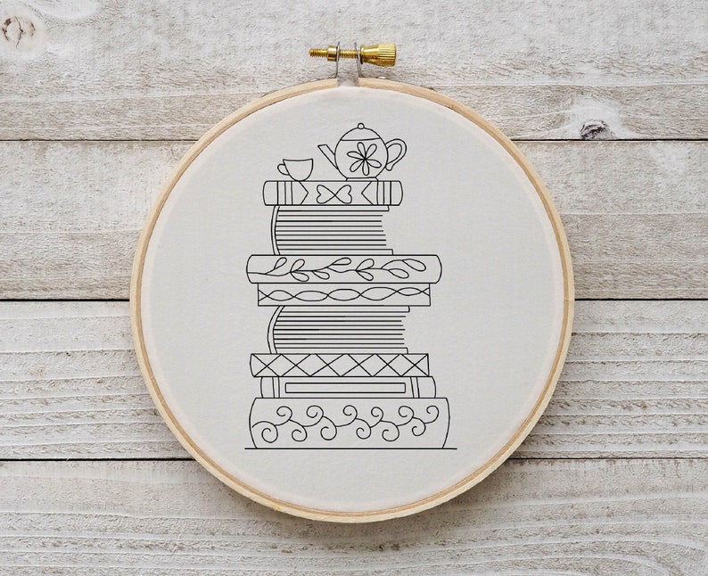 Stack of Books Embroidery Pattern Reading Embroidery Sampler Pattern ...