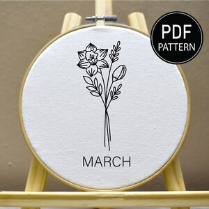Birth Month Flower Embroidery Pattern March Flower Embroidery Daffodil ...