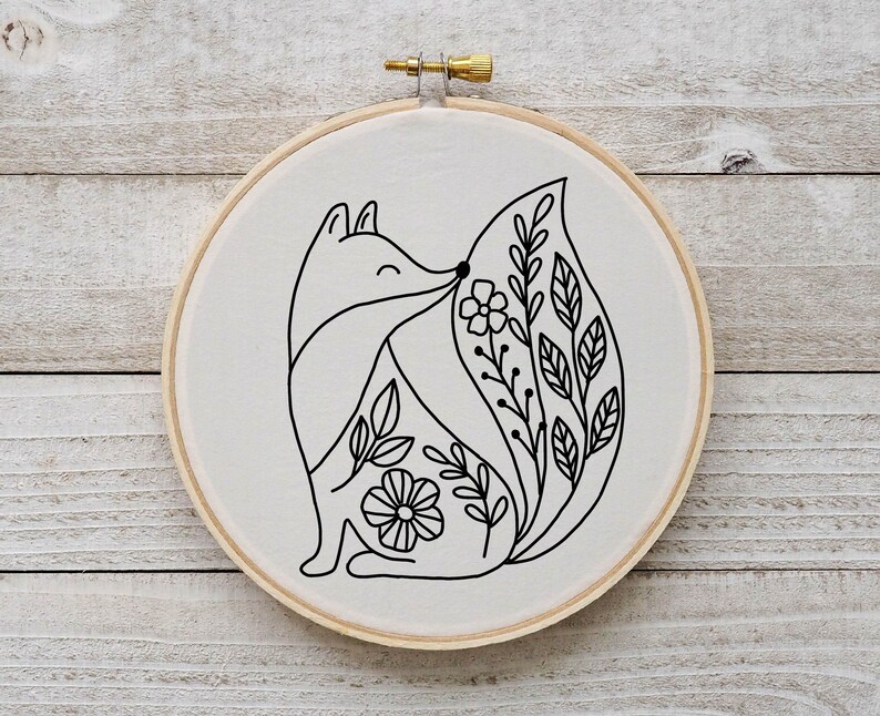 Fox Embroidery Pattern Fox and Flower Embroidery Pattern - Etsy