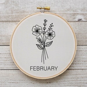 Birth Month Flower Embroidery Pattern February Flower Embroidery Violet ...