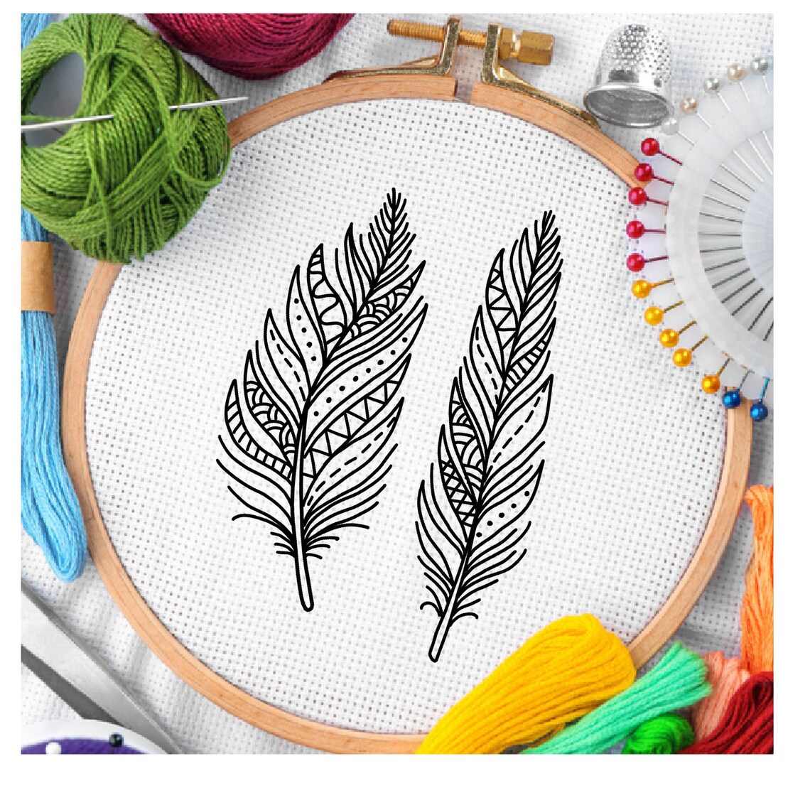 Feathers Embroidery Pattern Feather Art Embroidery Sampler Hand ...
