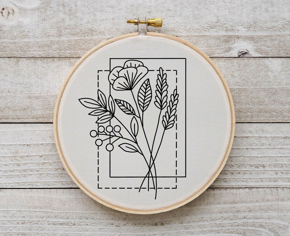 Flower Embroidery Pattern Flower Frame Embroidery Bouquet - Etsy