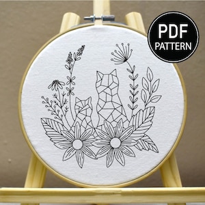 Cat and Flower Embroidery Pattern Mother Cat Embroidery Pattern Mother ...