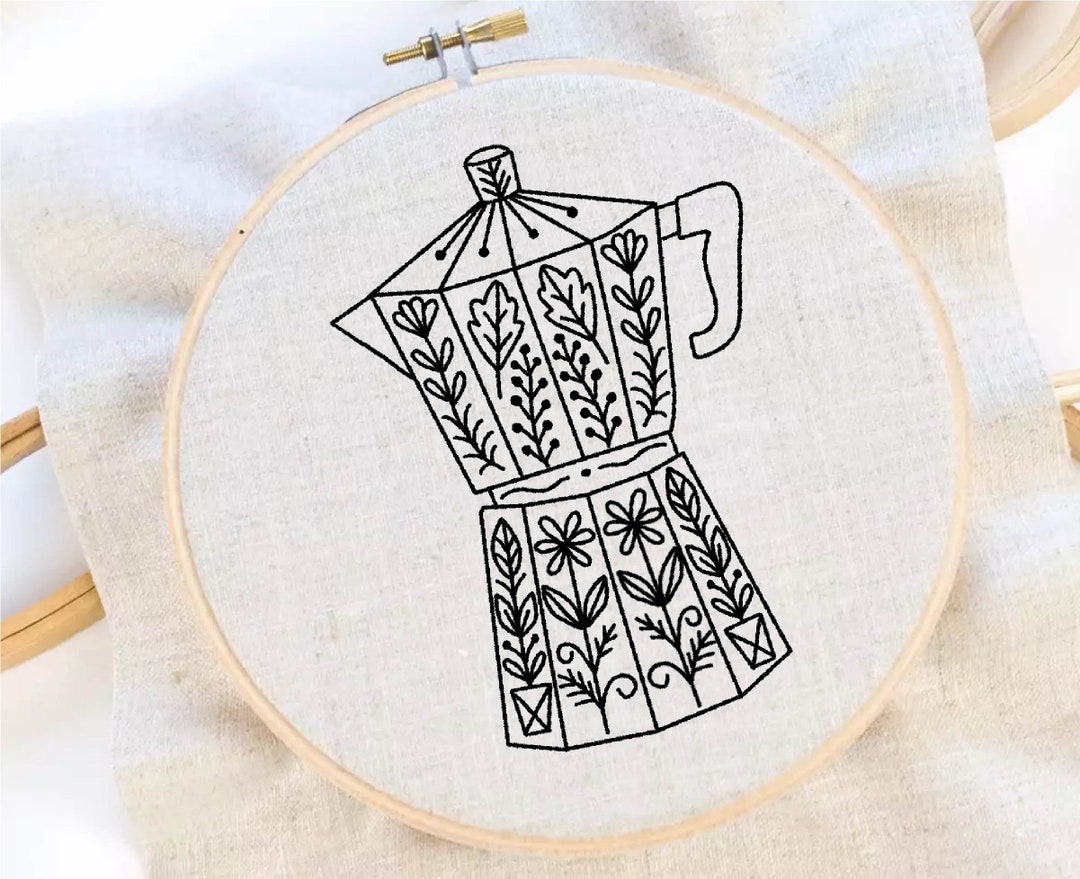 Coffee Embroidery Pattern Coffee Addict Hand Embroidery Coffe Flower ...