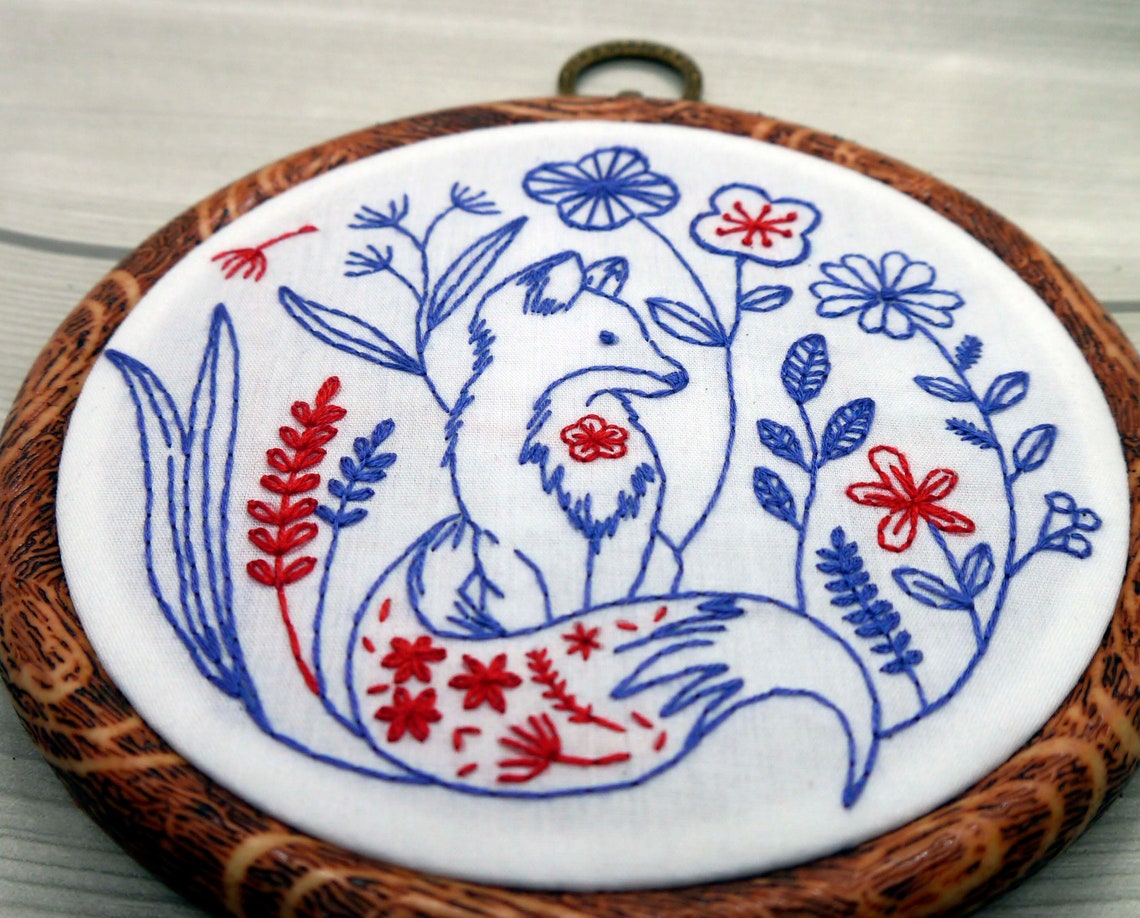 Fox Embroidery Pattern Floral Embroidery Pattern Fox Hand Embroidery ...